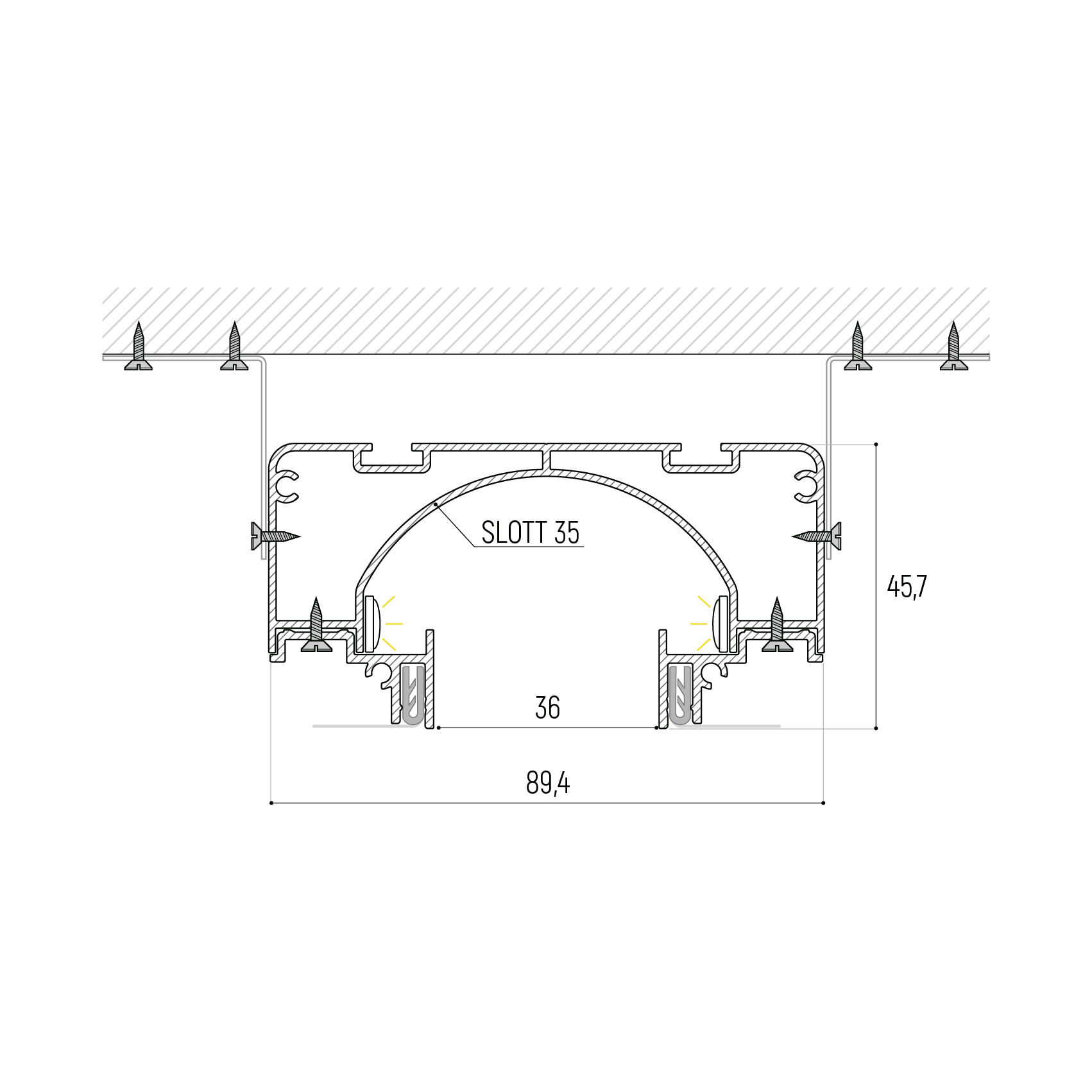 Recessed light line SLOTT 35 for textile and PVC ceilings — Saros Design