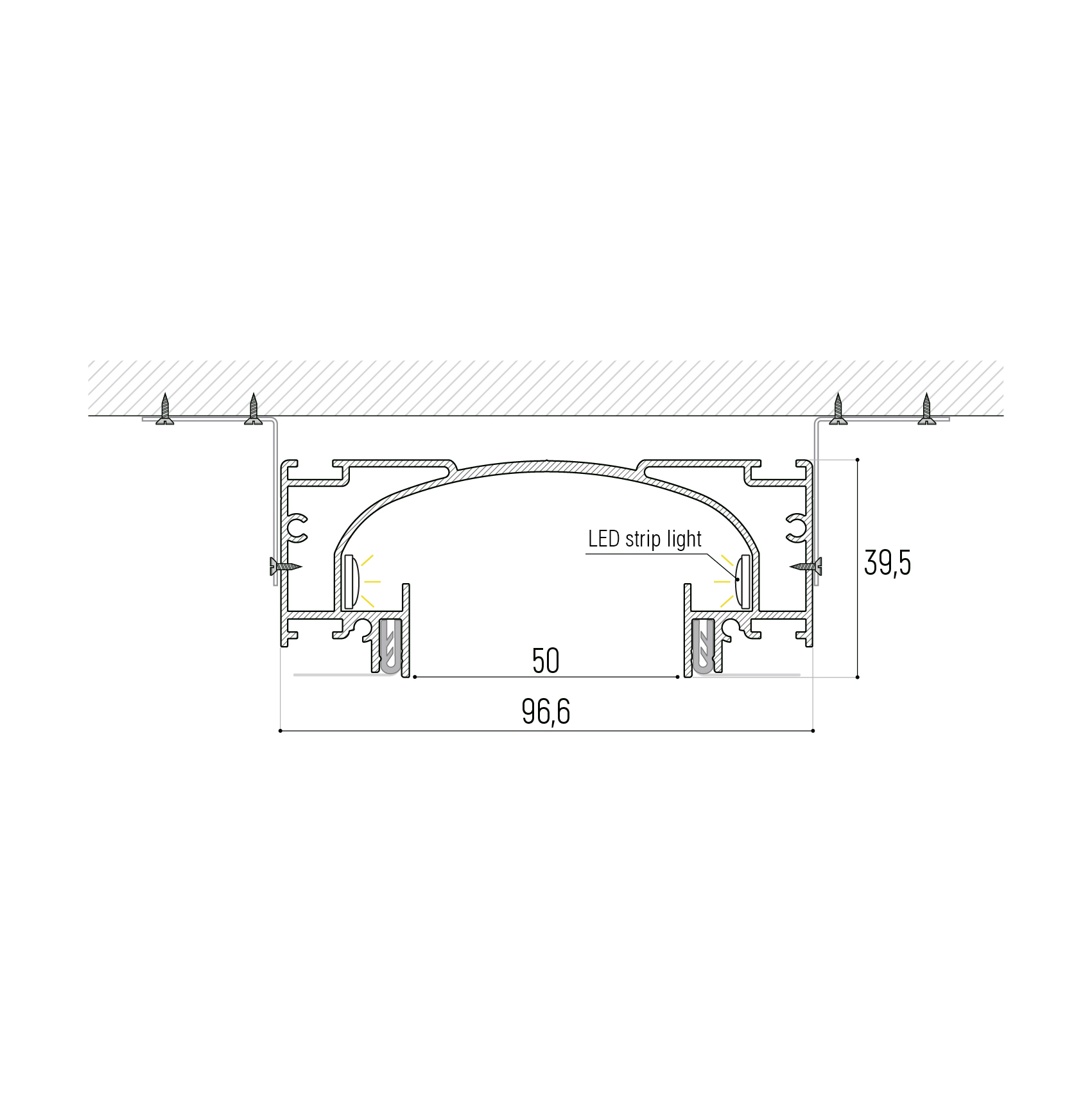 Recessed light line SLOTT 50 for textile and PVC ceilings — Saros Design